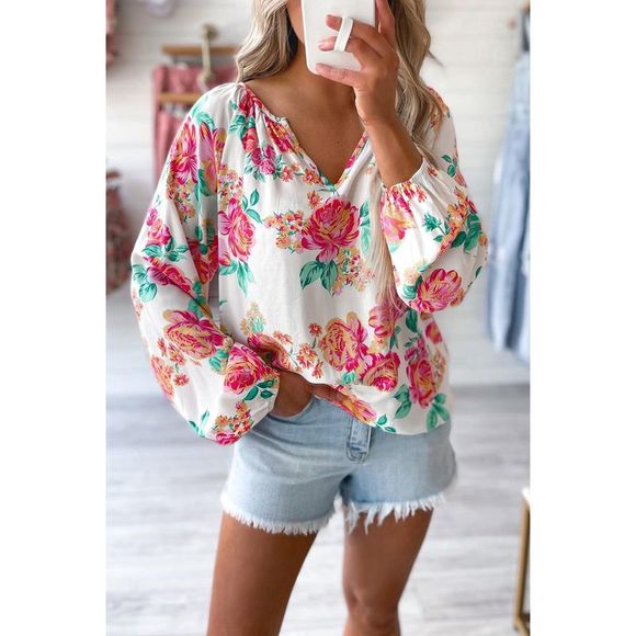 Azura Exchange | Tops | Azura Exchange White Notch V Neck Floral ...